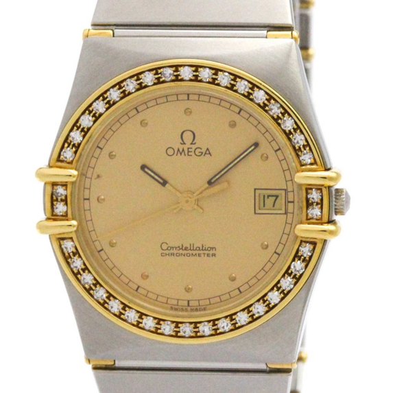 Pre-Owned OMEGA Constellation Diamond 18K Gold Steel Mens Watch 498. ...