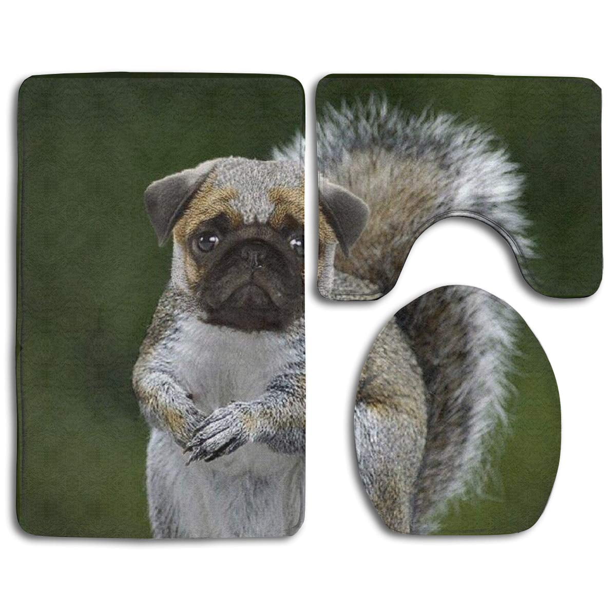 GOHAO Funny Pug Squirrel 3 Piece Bathroom Rugs Set Bath Rug Contour Mat ...