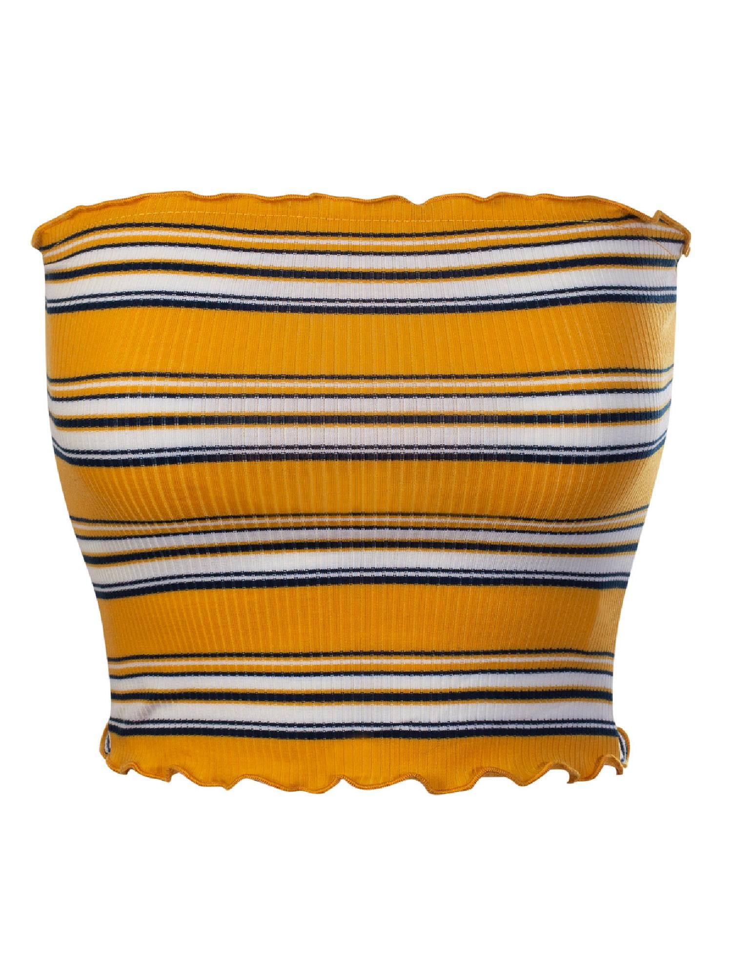 Made by Olivia Women's Striped Print Ruffled Edge Ribbed Knit Crop Tube ...