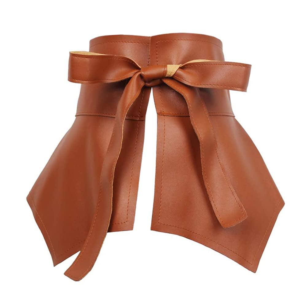 YM YOUMU Women Ruffle Wide Waist Belt Lace-up PU Leather Corset ...