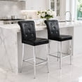 TesNus Bar Stools Set of 2 Black Crocodile Pattern Leather Chair Silver ...