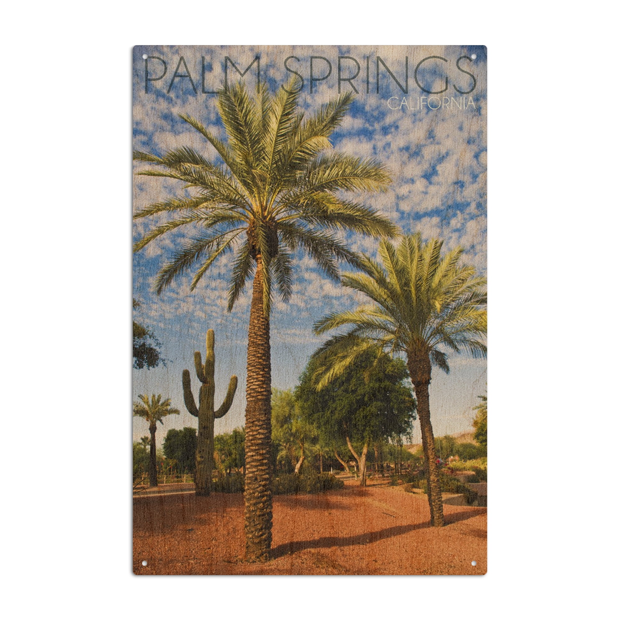 Palm Springs, California, Palm Trees and Cactus Birch Wood Wall Sign ...