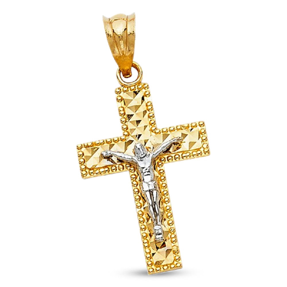Jesus Cross Diamond Cut Pendant Solid 14k Yellow White Gold Crucifix ...
