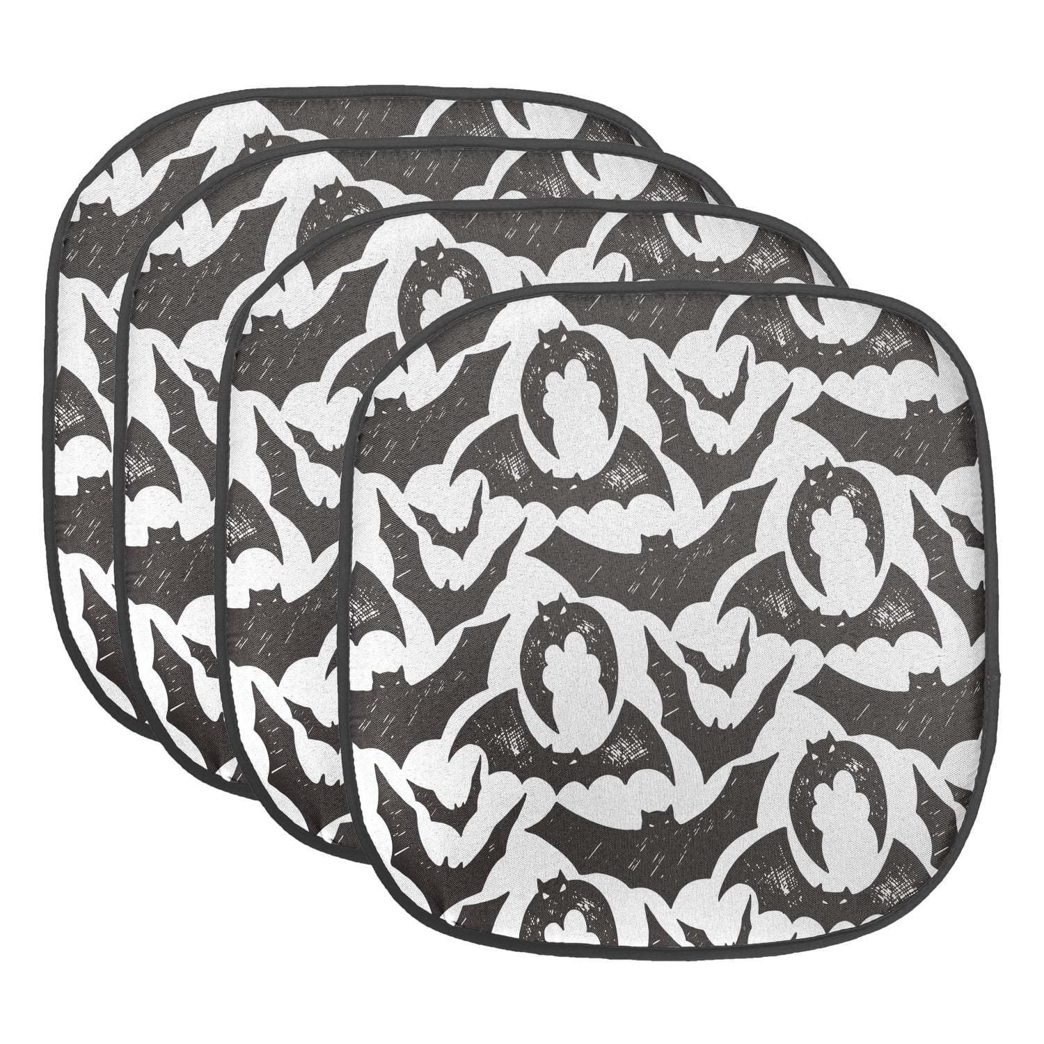 Autumn Chair Seating Cushion Set of 4, Scary Bats Sketch Time of the ...