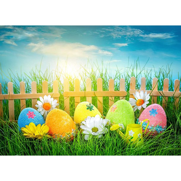BSDHOME Polyester Easter Photography Backdrop 7x5ft Cute Eggs On Grass ...