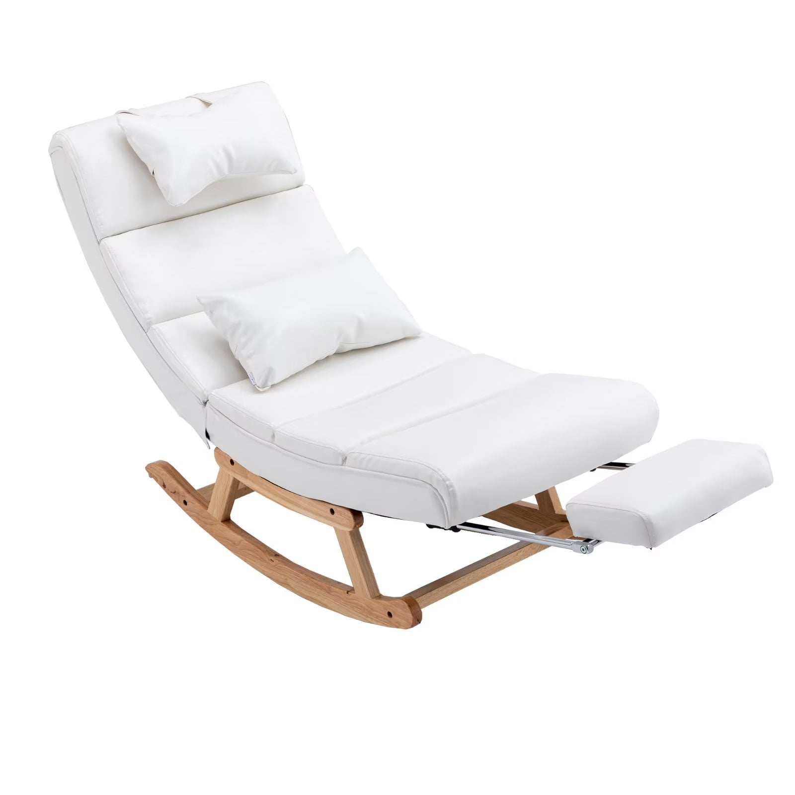 Accent Rocking Chair, PU Upholstered Rocker Recliner with Footrest and ...