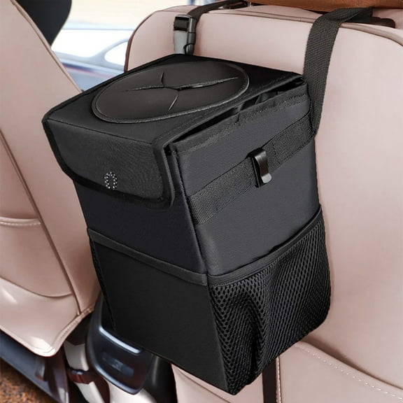 CarCan Waterproof Car Trash Can with 3 Pockets Foldable 10-inch Storage ...