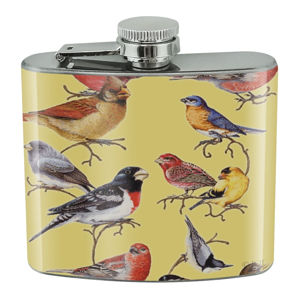 Birds Songbirds Cardinal Finch Robin Stainless Steel 5oz Hip Drink ...