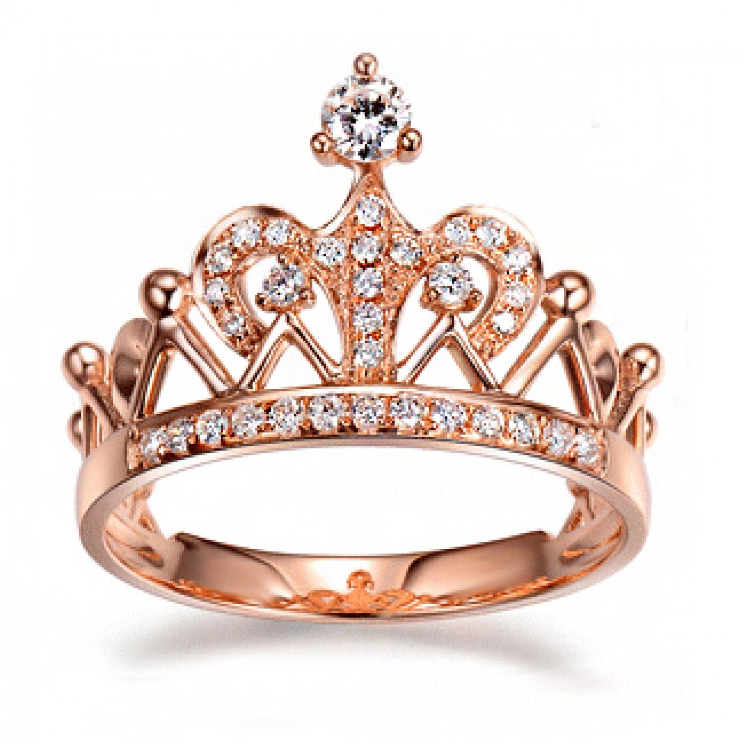 BocaGold - Beautiful Rose Gold Color Crown Shaped Ring CZ Rings for ...