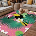Cartoon Toucan Bird Outdoor Rug, Tropical Plumeria Flowers Palm Leaf ...