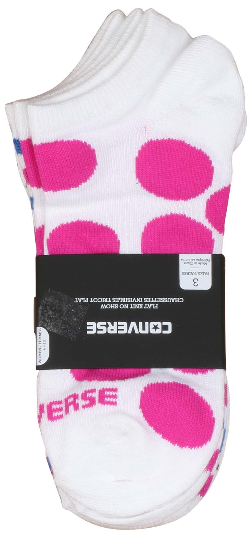 Converse Women's Flat Knit No Show 3 Pack Socks-Magenta/Blue/White ...