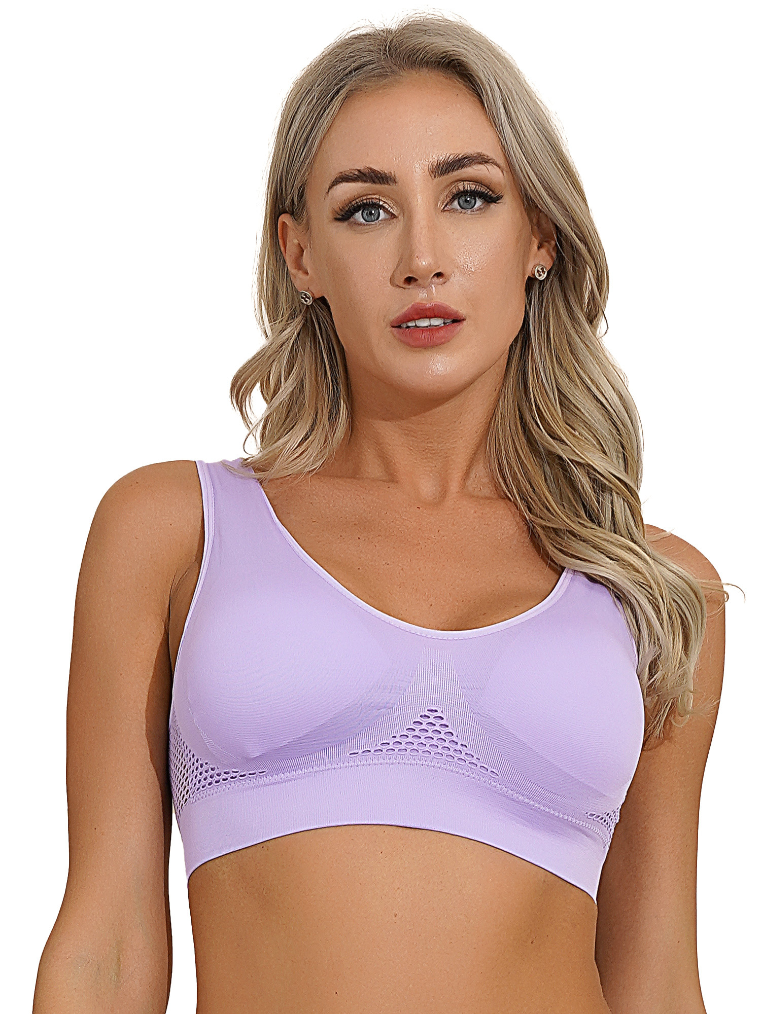 IEFIEL Womens Wide Straps Seamless Sports Bra Bustier Solid Color Jogging Fitness Bra Tops ...