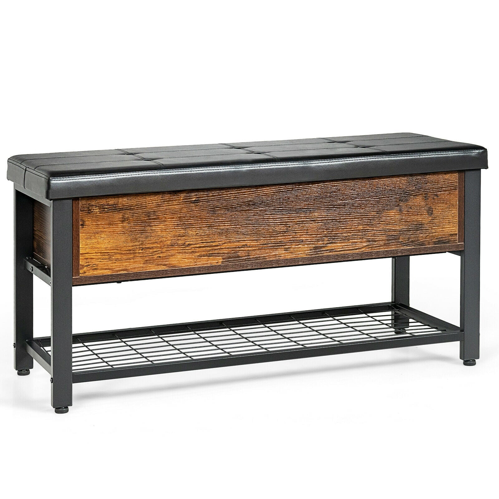 Black Shoe Bench Padded w/Storage Box and Shelf Rustic Brown - Walmart.com