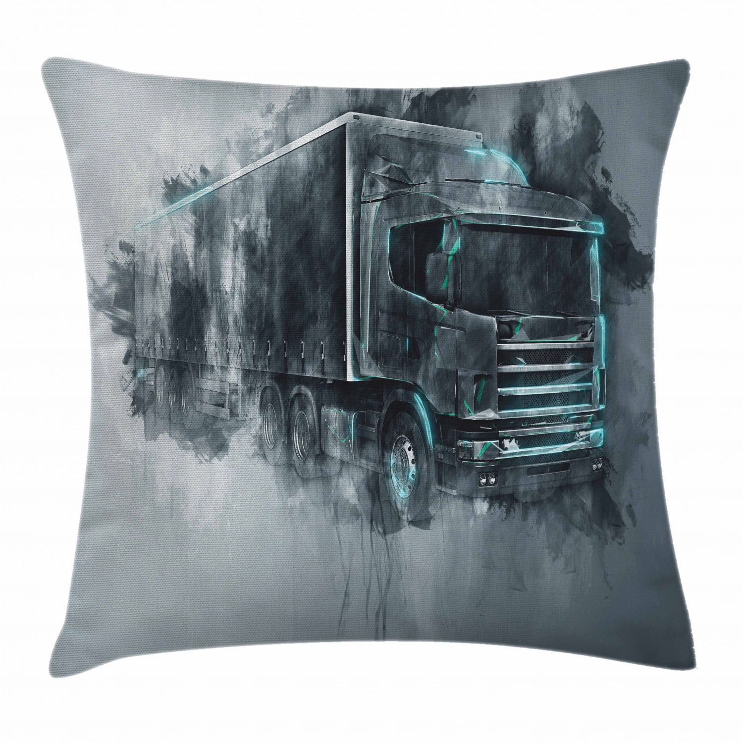 Truck Throw Pillow Cushion Cover, Greyscale Illustration of a Tractor ...