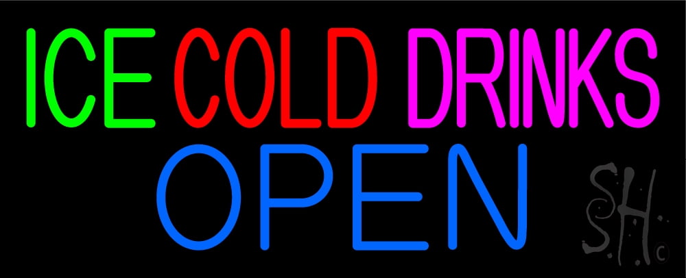 Green Ice Red Cold Drinks Open LED Neon Sign 13 x 32 - inches, Black ...