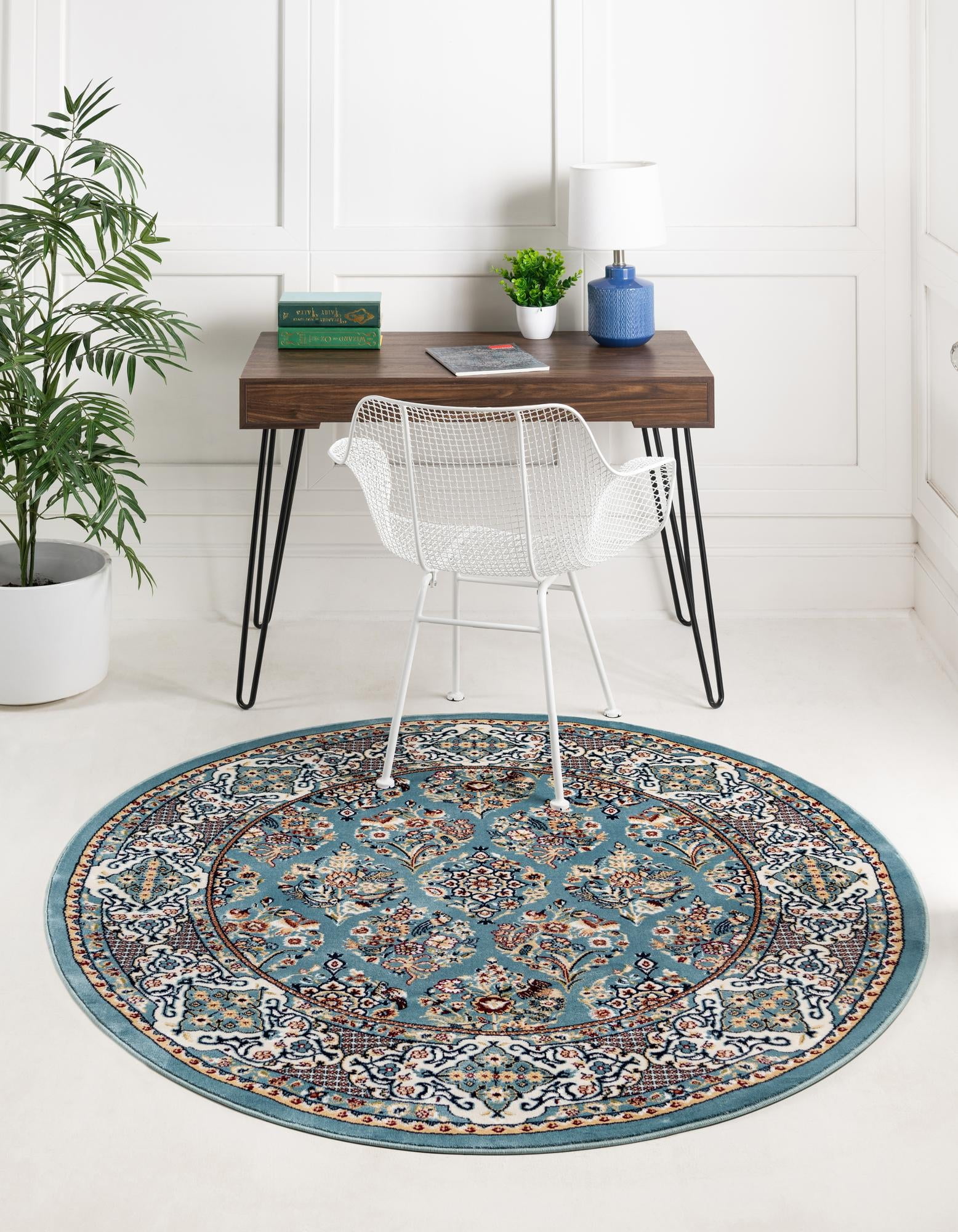 Rugs.com Rabia Collection Rug – 5' Round Blue Low Rug Perfect For ...
