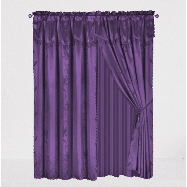 Nada 8-Piece Solid Purple Elegant Rod Pocket Window Curtain Panel ...