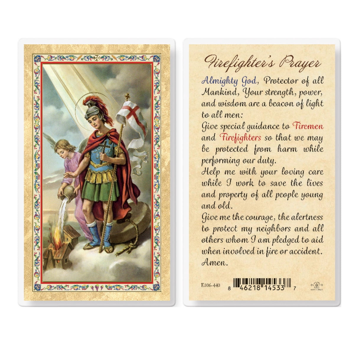 St. Florian - Fireman Prayer Gold-Stamped Laminated Catholic Prayer ...