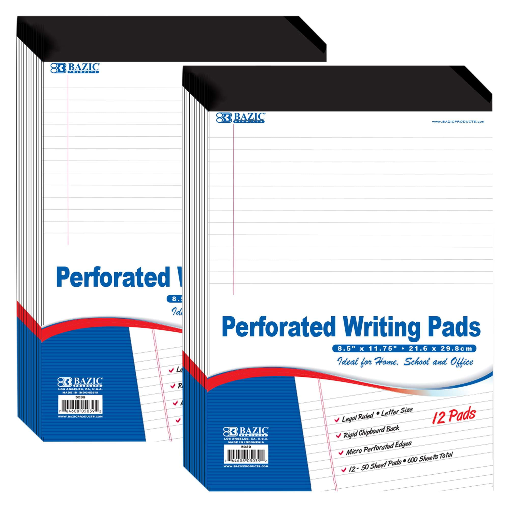 BAZIC Perforated Writing Pad, 50 Sheets 8.5"x11.75", White, Total 24 ...