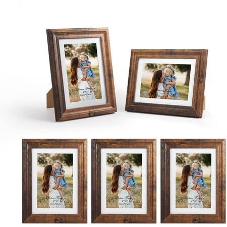Rustic 4x6 Picture Frames Set of 5, Wooden Frames for Wall or Tabletop ...
