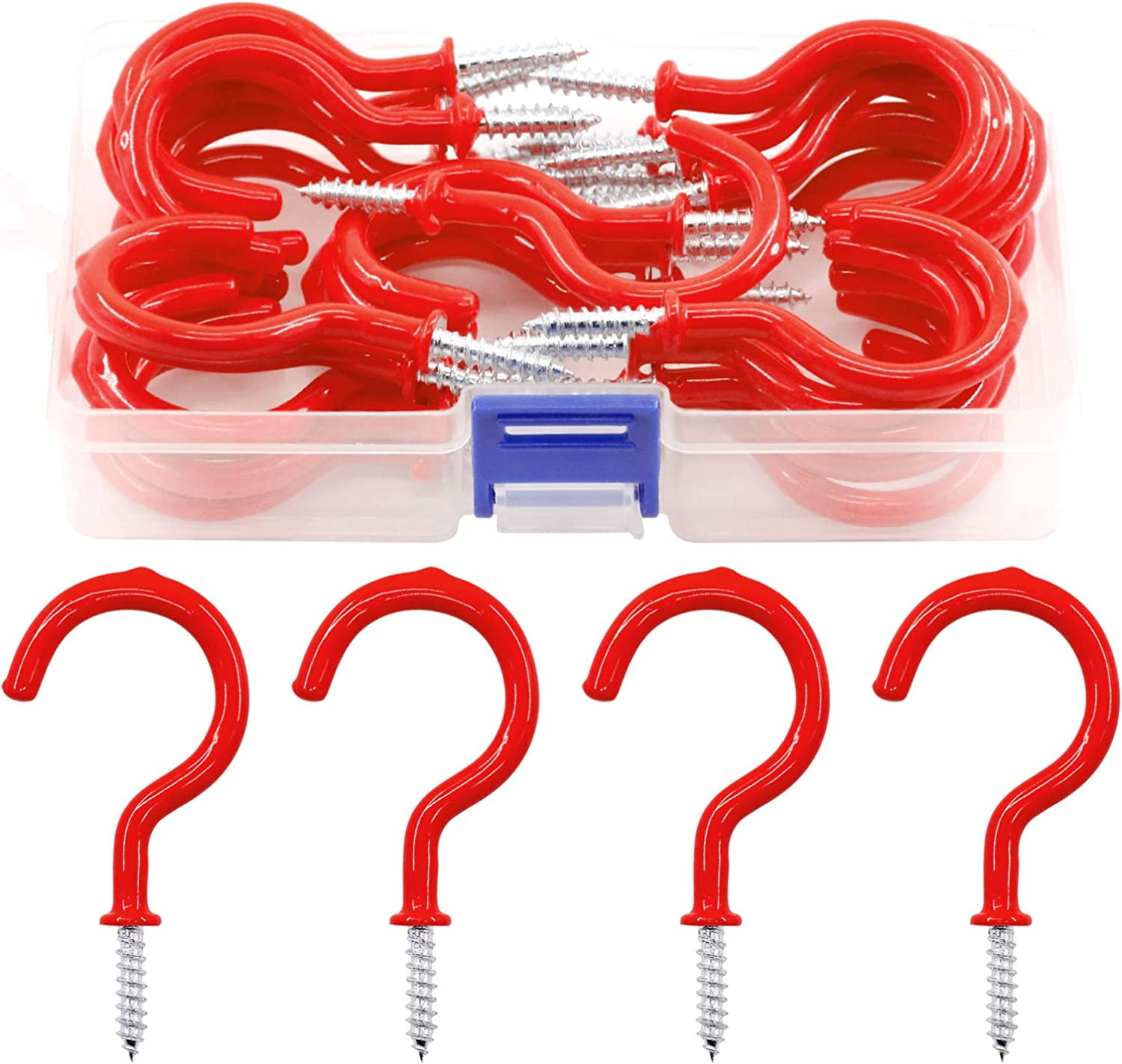 30Pcs Red 2.9 Inch Cup Hooks, Vinyl Coated Ceiling Cup Hooks Screw ...