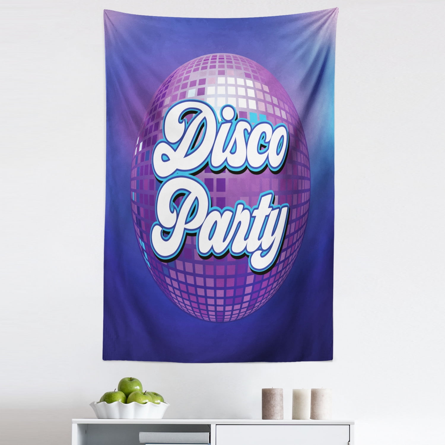 Colorful Tapestry, Retro Lettering on Disco Ball Night Club Theme Dance ...