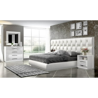 Glossy White King Bedroom Set 3Pcs Contemporary Made in Spain ESF Granada - Walmart.com