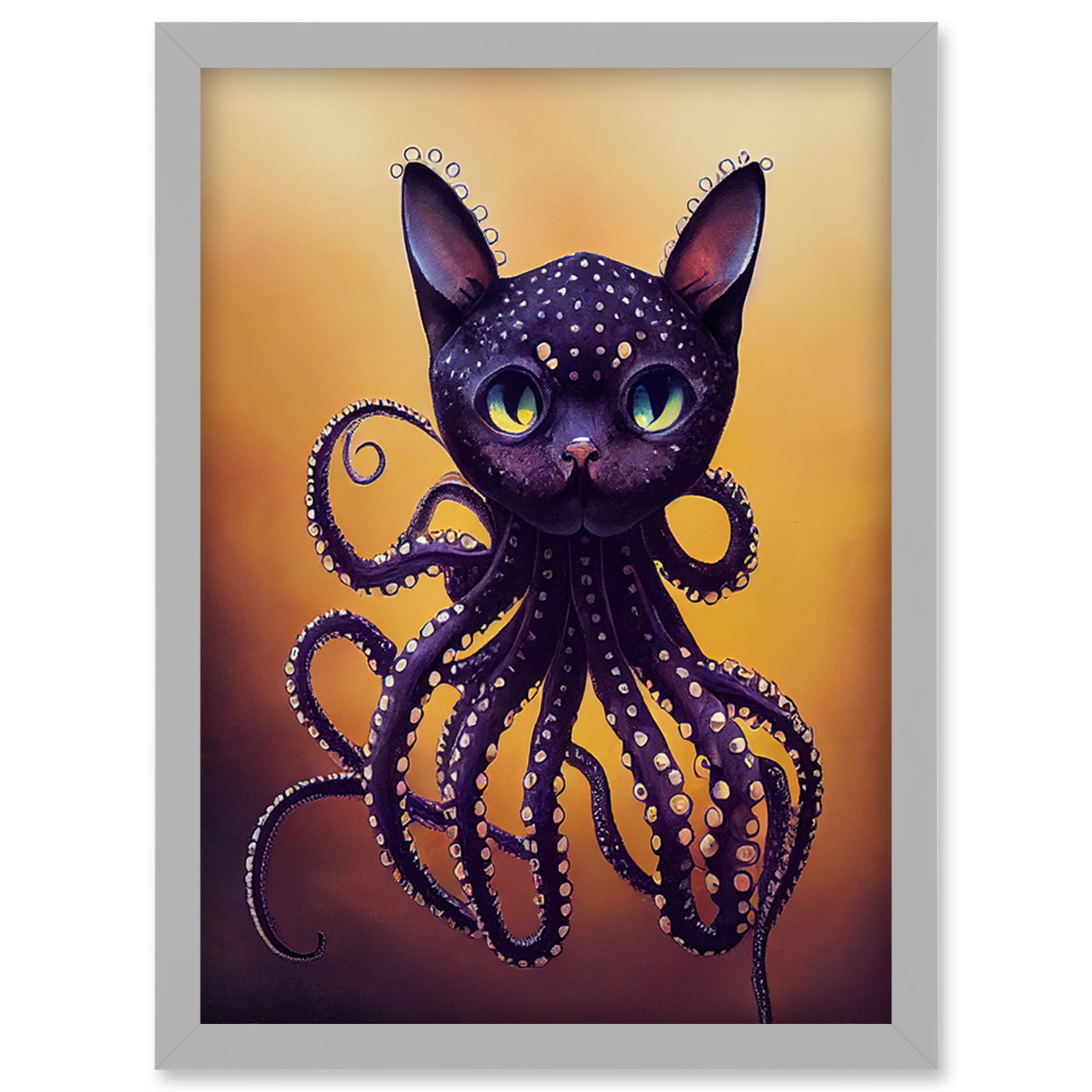 Octopussy Surreal Cat Octopus Hybrid Purple Artwork Framed Wall Art ...