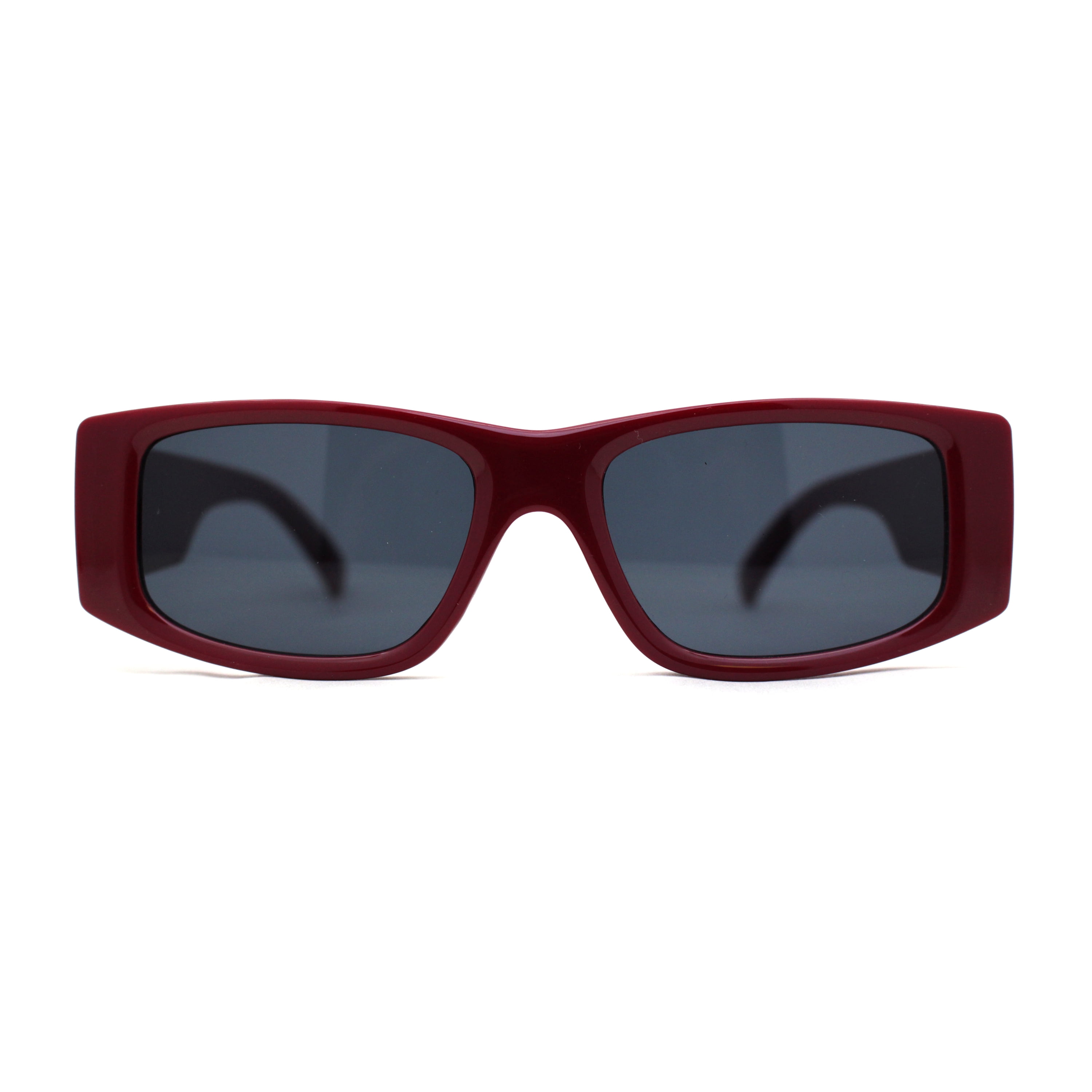 Mod Narrow Rectangle Plastic Thick Temple Minimal Sunglasses Burgundy ...