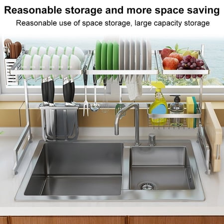 Dish Drying Rack Stainless Steel Sink Shelf Dish Drain Shelf Kitchen ...