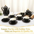 DUJUST 22 pcs Black Porcelain Tea Set for 6, Luxury British Style Tea ...