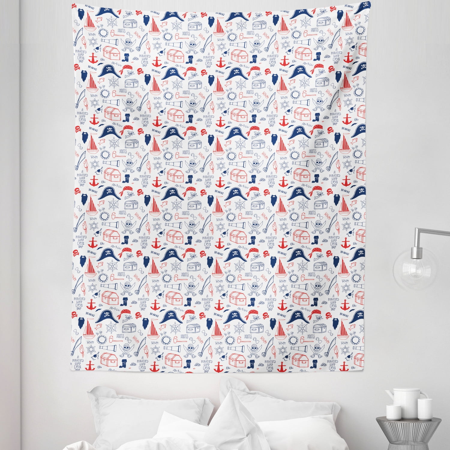 Pirates Tapestry, Hand Drawn Style Criminal Sea Adventurer Pattern ...