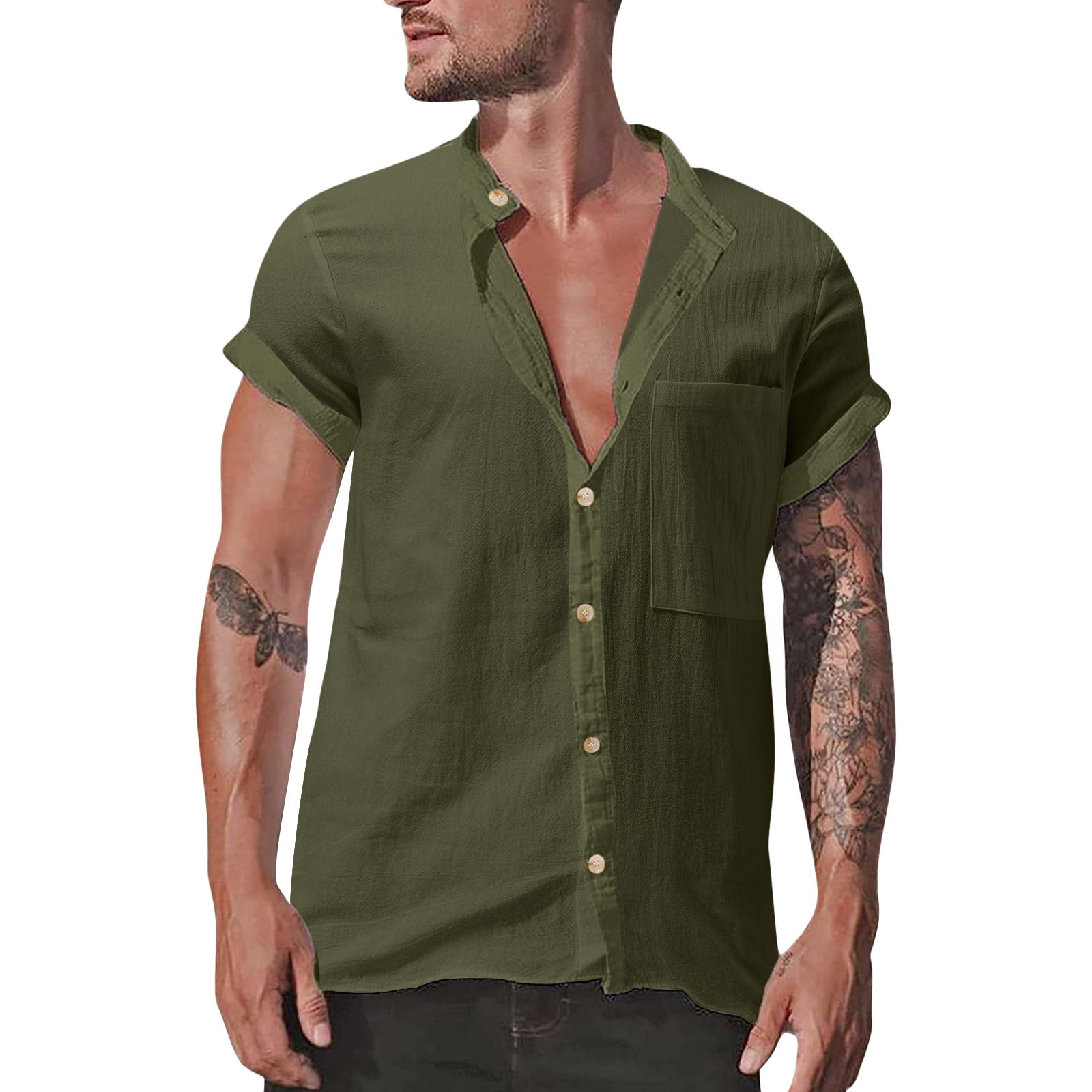 B91xz Mens Dress Shirt Men Cotton Soft Shirt Button Down Short Sleeve