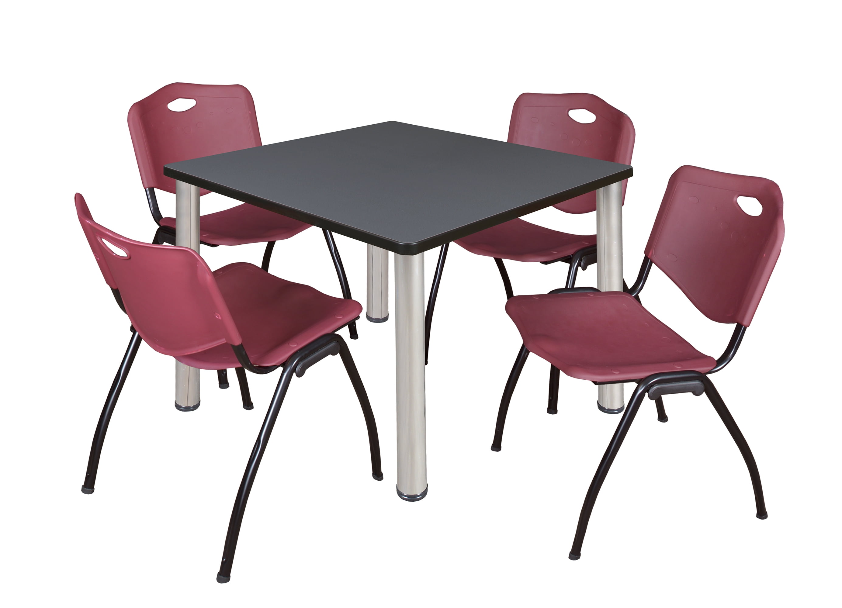 Kee 42 Square Breakroom Table Grey Chrome And 4 M Stack Chairs Burgundy