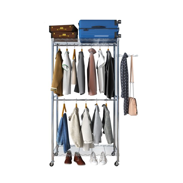 Ktaxon Heavy Duty Rolling Garment Rack Portable Double Hanging Rod ...