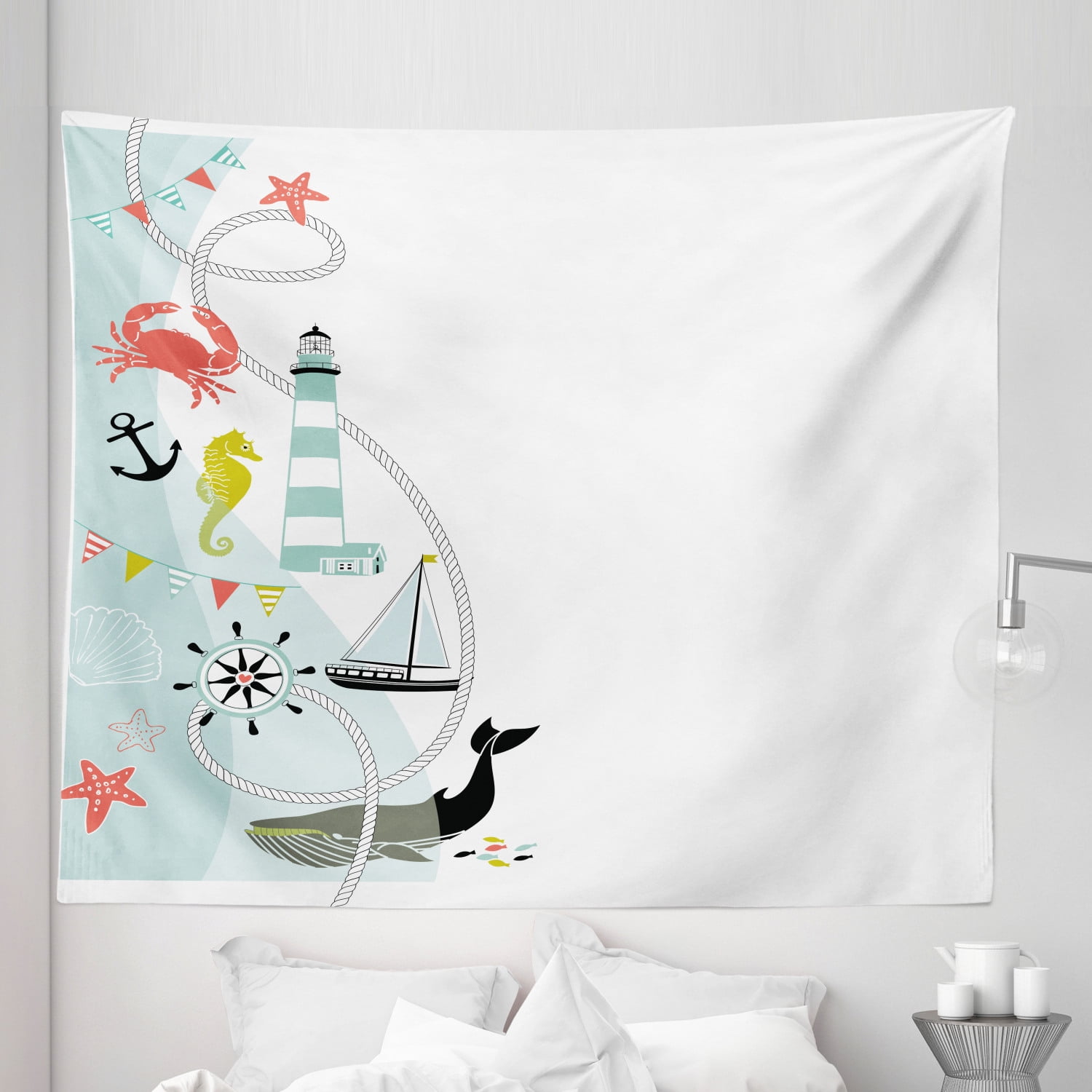 Nautical Tapestry, Ornate Border Design with Maritime Elements Animals ...