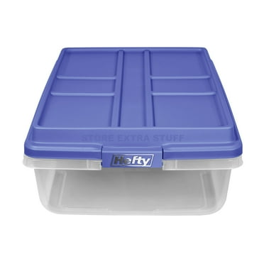 Hefty, 32 Quart Clear Storage Bin, Latched Storage Container, with Blue ...