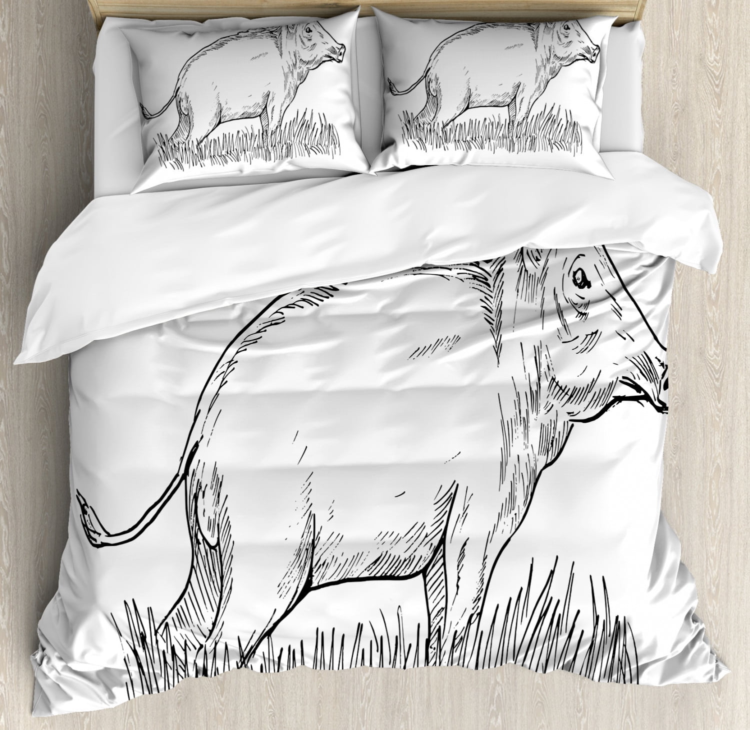 Razorback Duvet Cover Set Queen Size, Animal Print Themed Outline ...