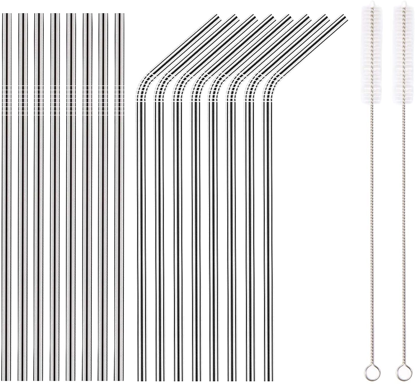 ReaNea Silver 18 Piece Stainless Steel Straw Set, 8.5" Reusable Metal ...