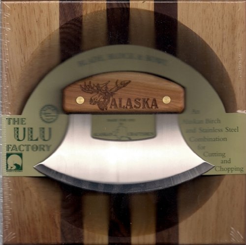 8" Block with Deep Dish Chopping Bowl and Moose Etched Handled Ulu Made ...