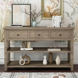 Ktaxon 3-Tier Wooden Console Table, 3 Drawers, Shelves, Retro Gray ...