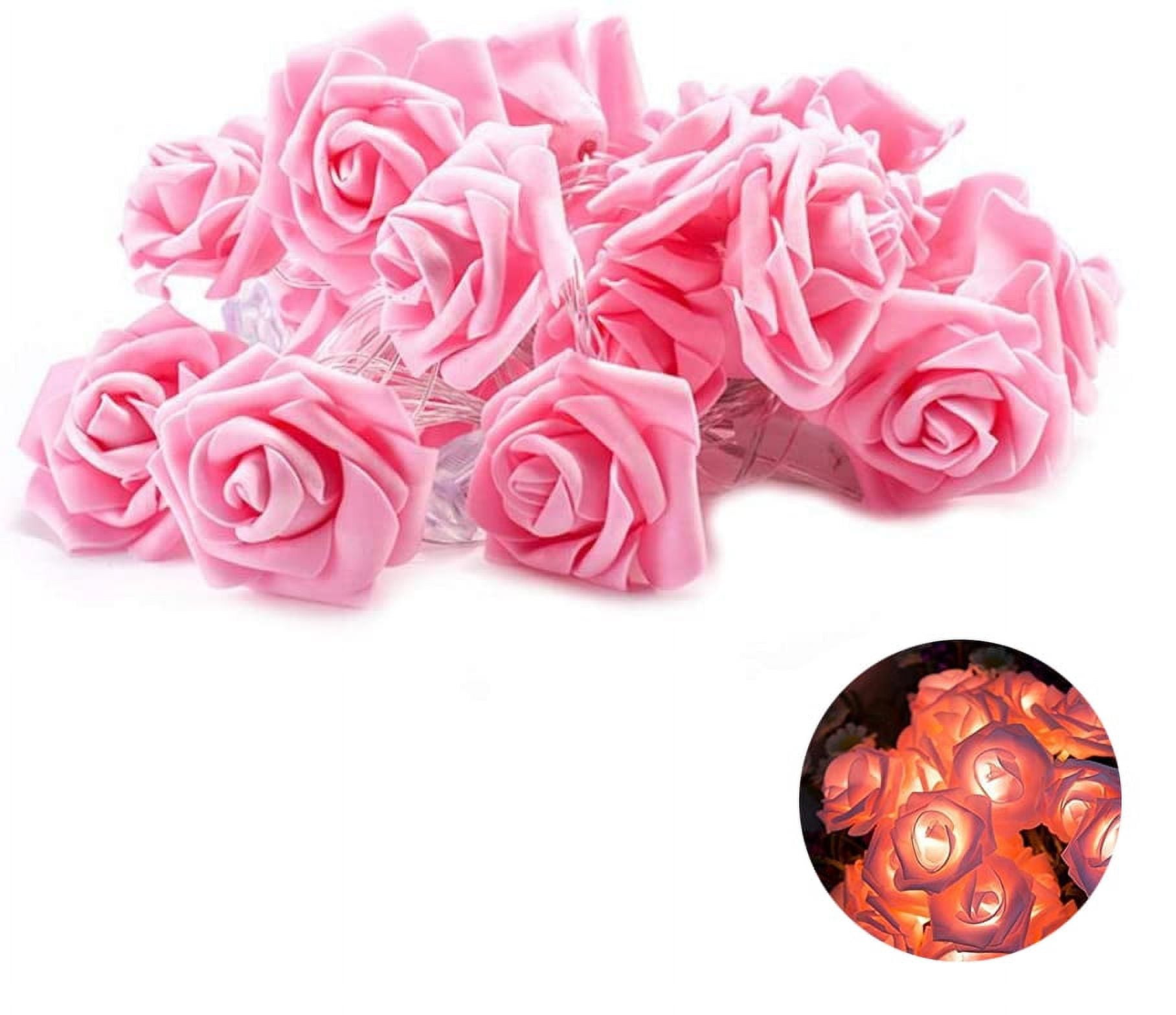 1 cadena de luces LED con forma de rosa de 20 LED, color blanco cálido ...