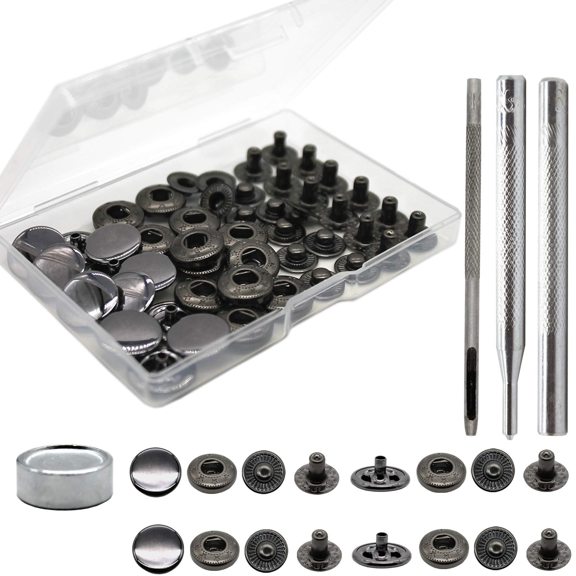 Emlimny 12 Sets Heavy Duty Leather Snap Fasteners Kit, 15mm Metal Snap ...