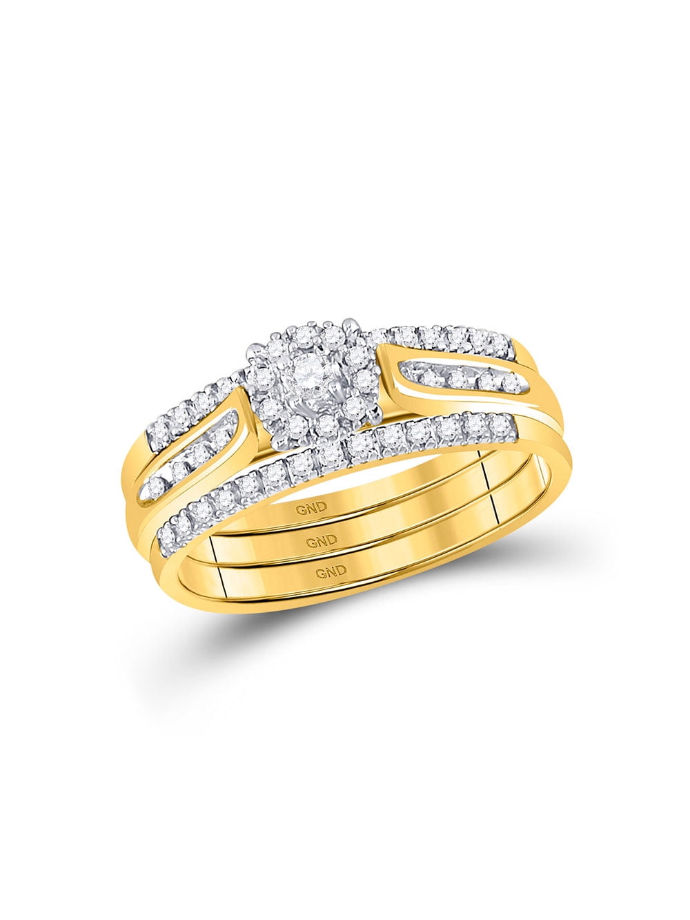 14kt Yellow Gold Womens Round Diamond 3-Piece Bridal Wedding Engagement ...