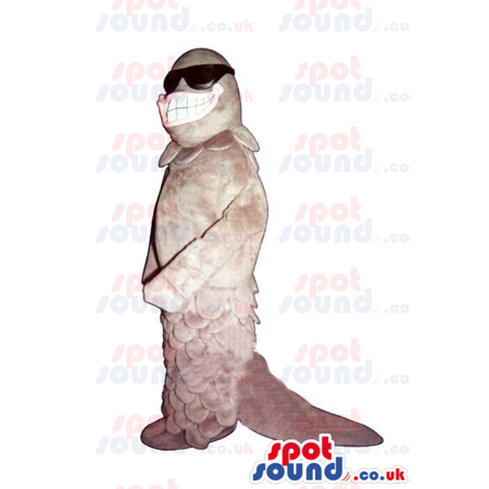 Plain Customizable White Fish SPOTSOUND Mascot With Big Smile And ...