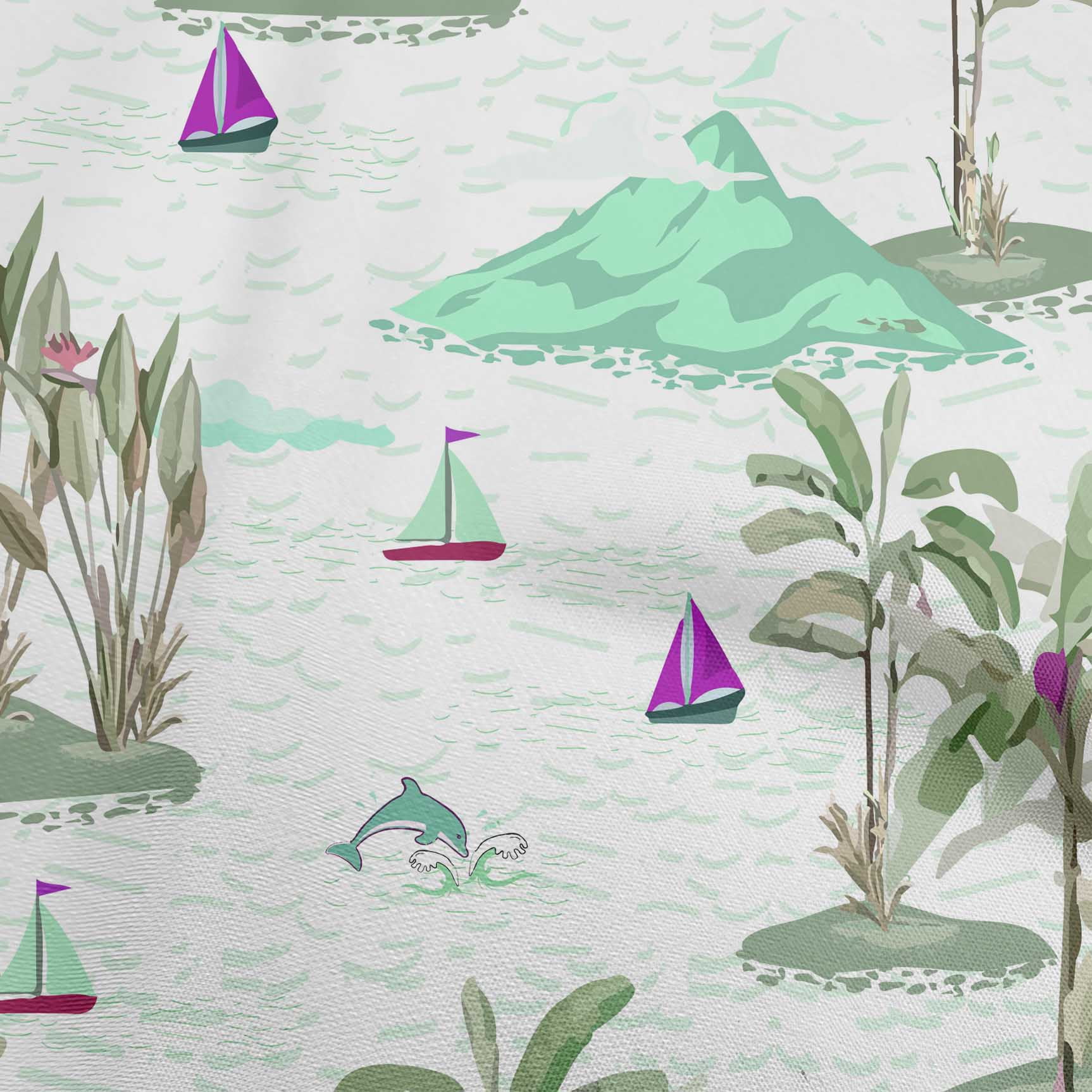 oneOone Cotton Flex Sea Green Fabric Tropical Beach Fabric For Sewing ...