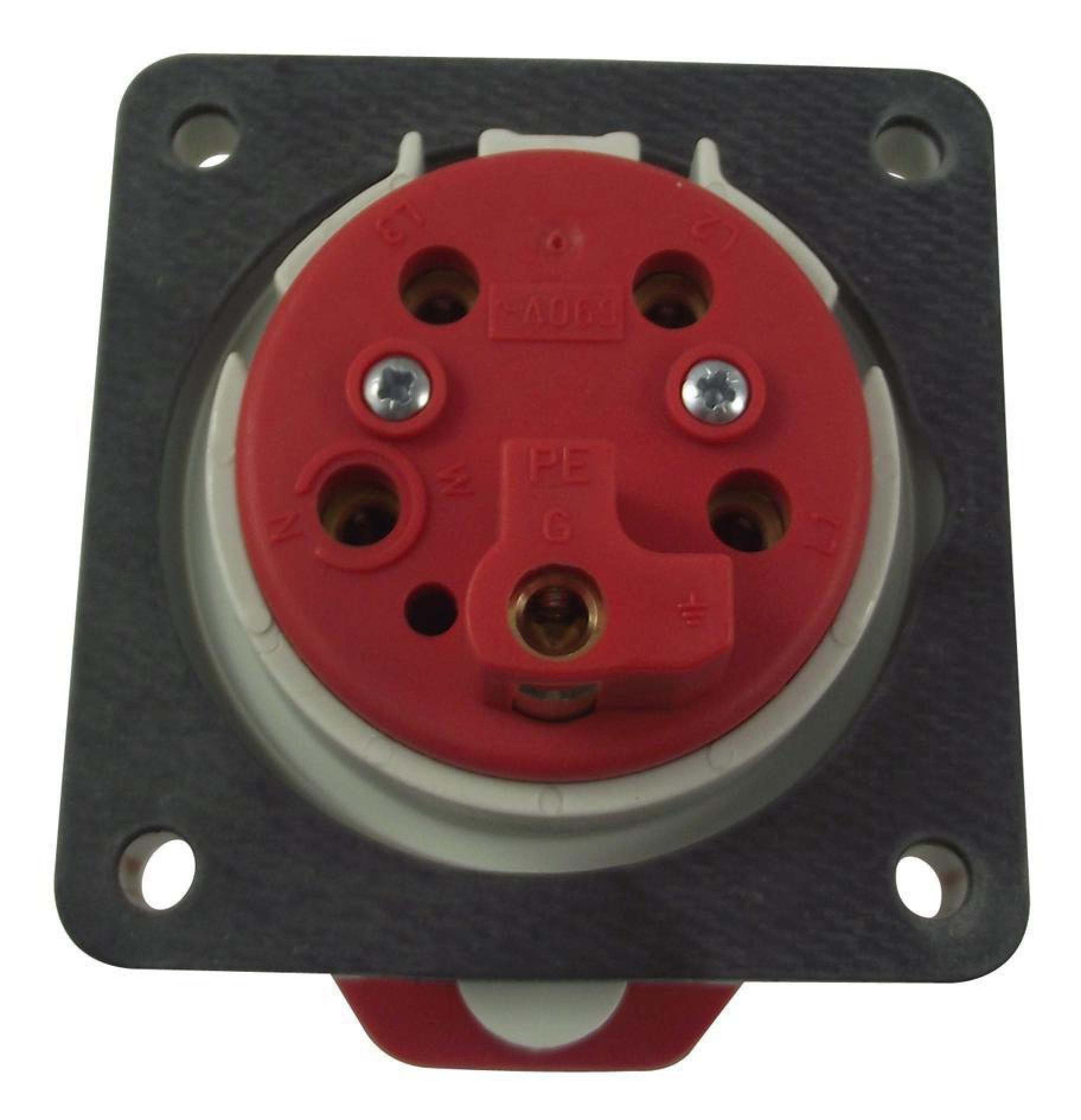 WALTHER - 32A, 415V, Panel Mount CEE Socket, 3P+N+E, Red, IP44 ...