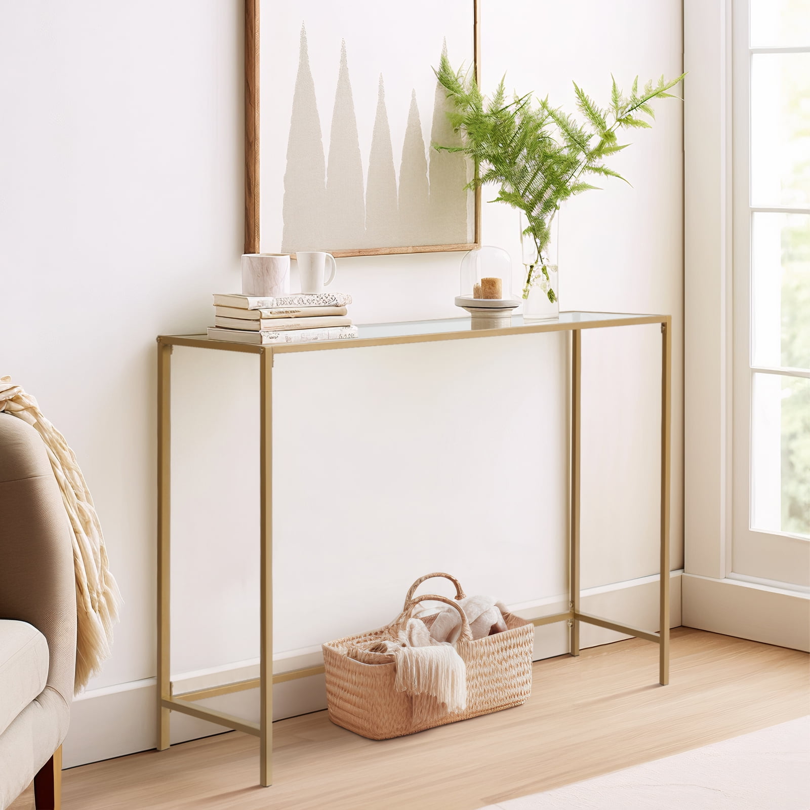 Ktaxon Glass Console Sofa Table Modern Gold Entryway Living Room Table ...
