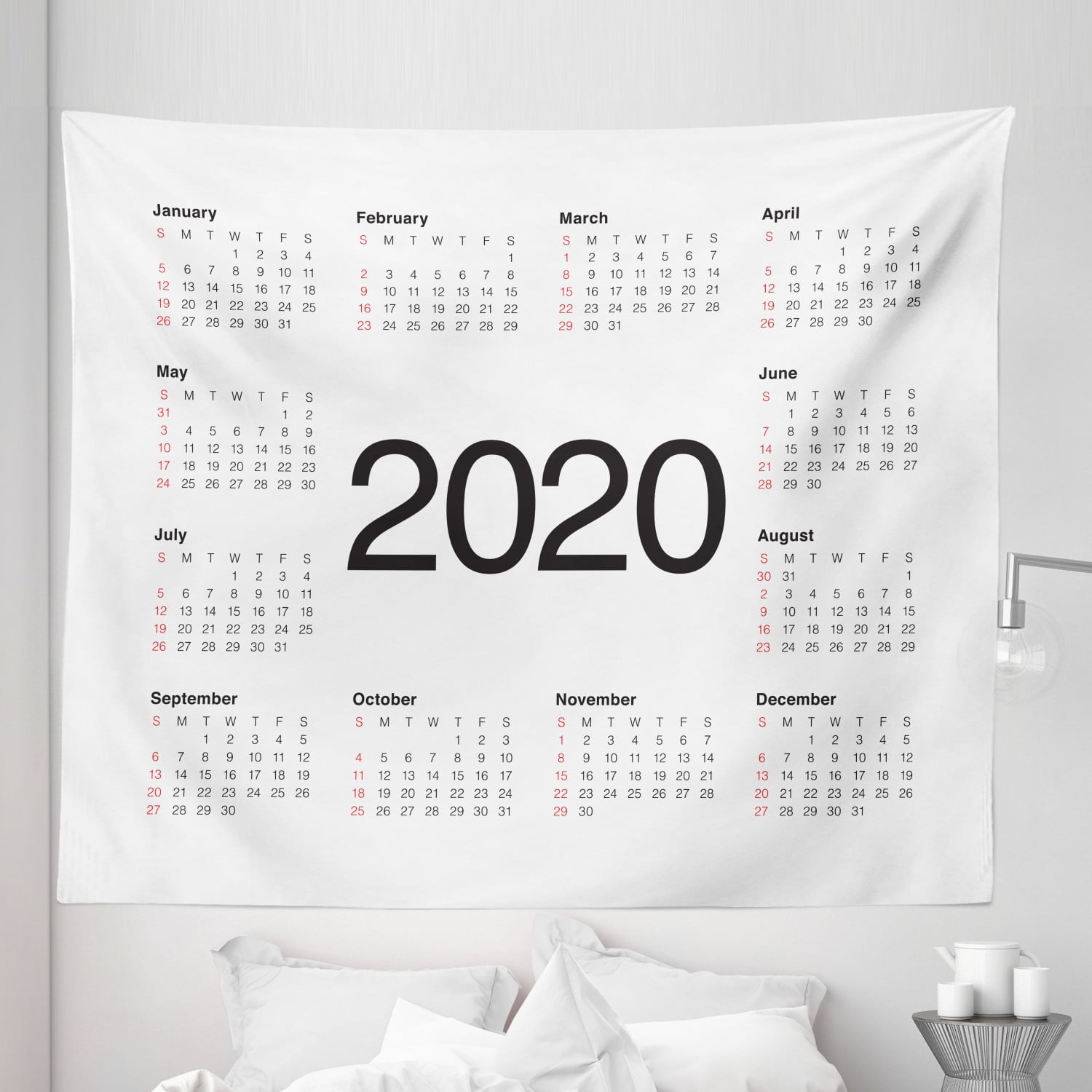 Calendar 2020 Tapestry, Simple Design Months Around Year Minimal and ...