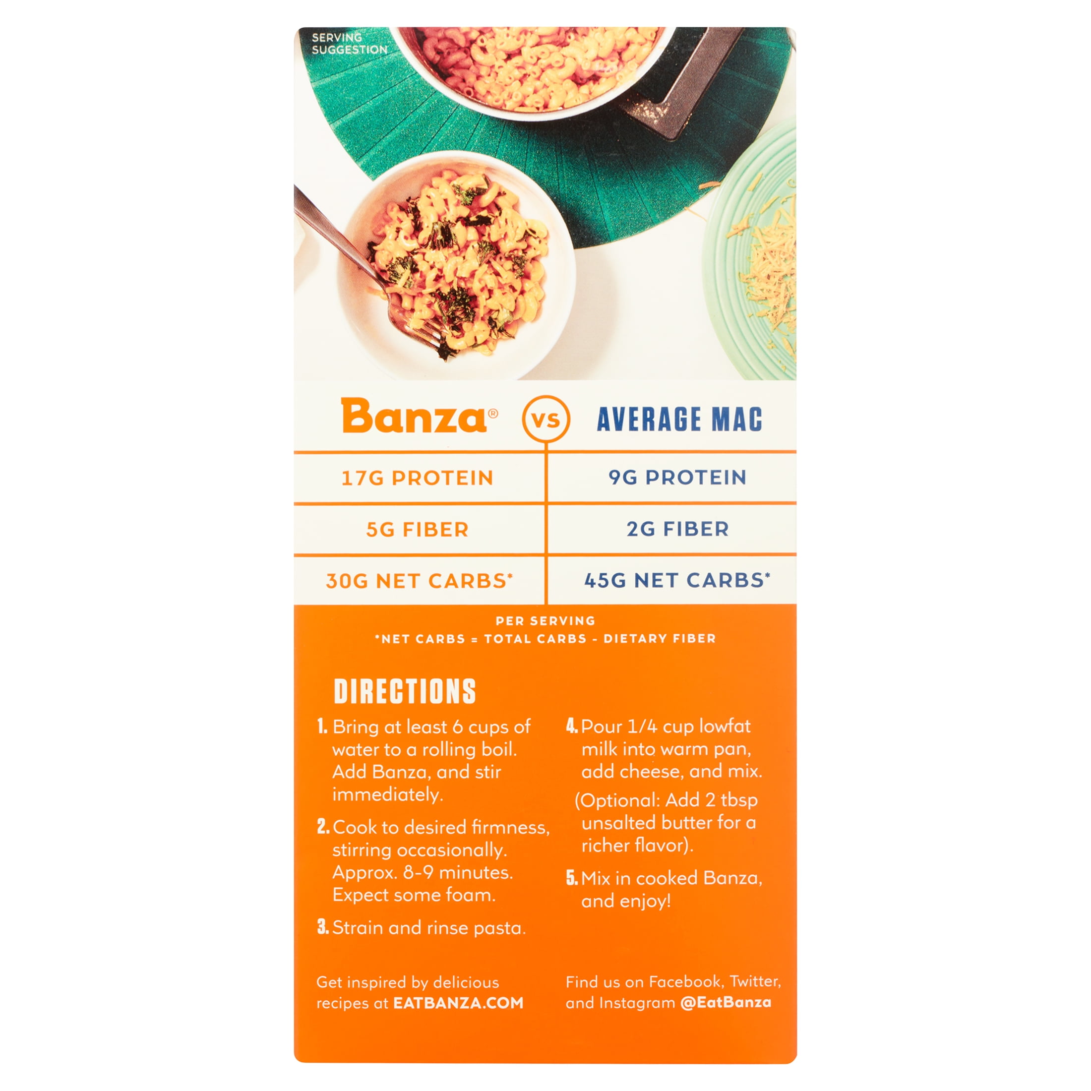 Buy Banza Gluten Free Elbow Mac & Cheddar Cheese, 5.5 oz Shelf Stable ...